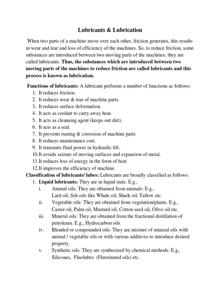 Understanding Lubricants and Their Functions | PDF | Lubricant | Friction
