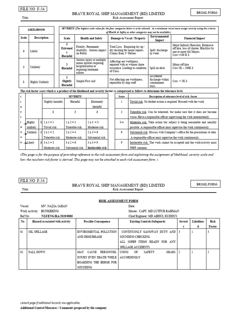 BUNKERING Risk Assessment | PDF | Risk | Oil Spill