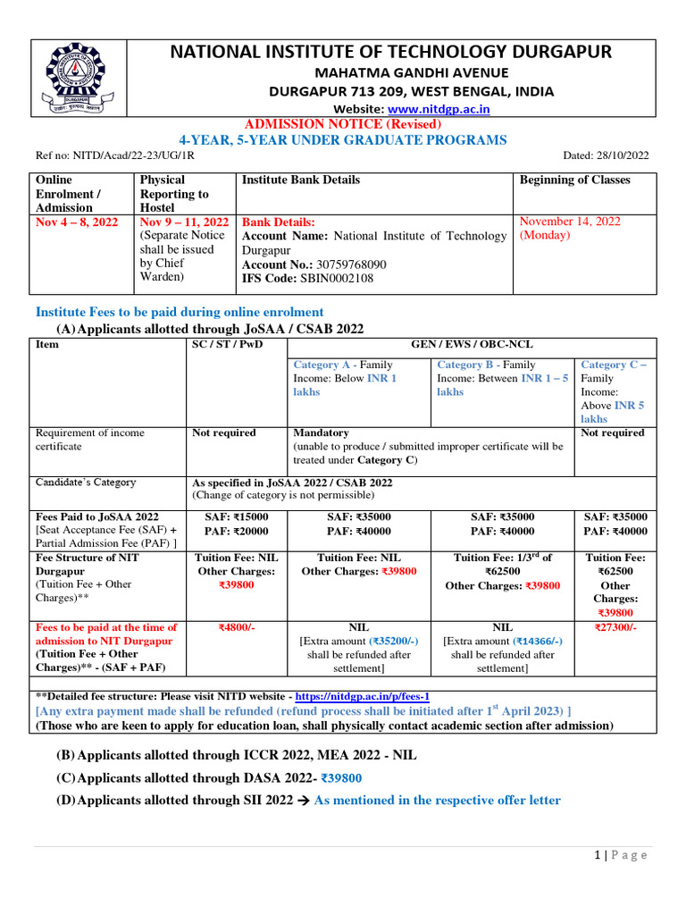 Admission Notice UG 2022 | PDF