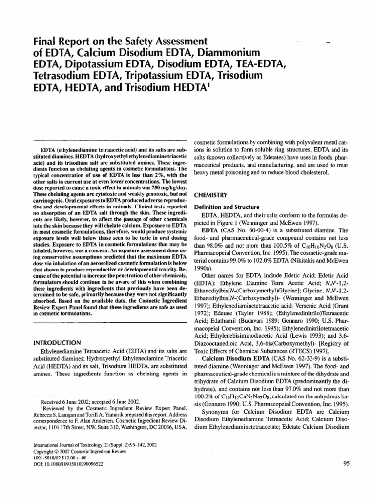 FINAL REPORT ON THE SAFETY ASSESSMENT OF EDTA | PDF