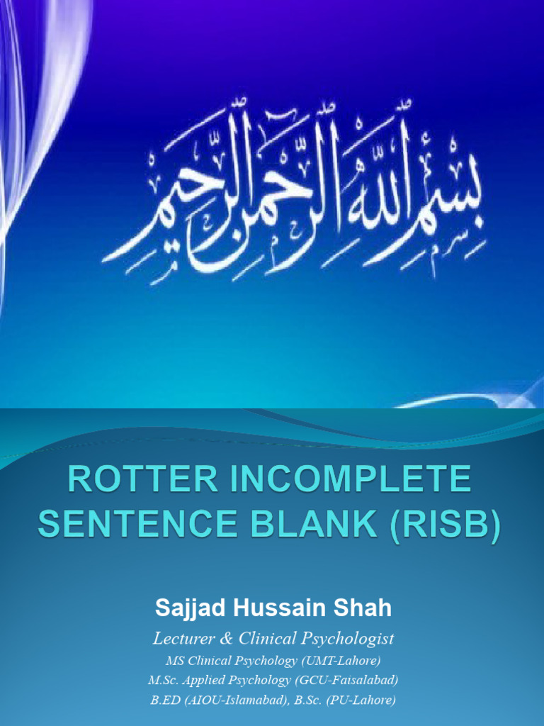 Rotter Incomplete Sentences Blank (RISB) - Final Term | PDF | Validity ...