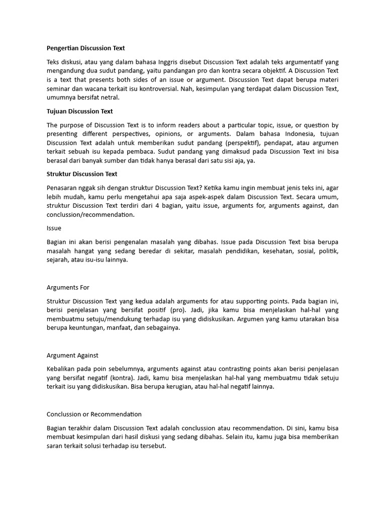 Pengertian Discussion Text, Conjuntion Dan Conditional Sentences. | PDF ...