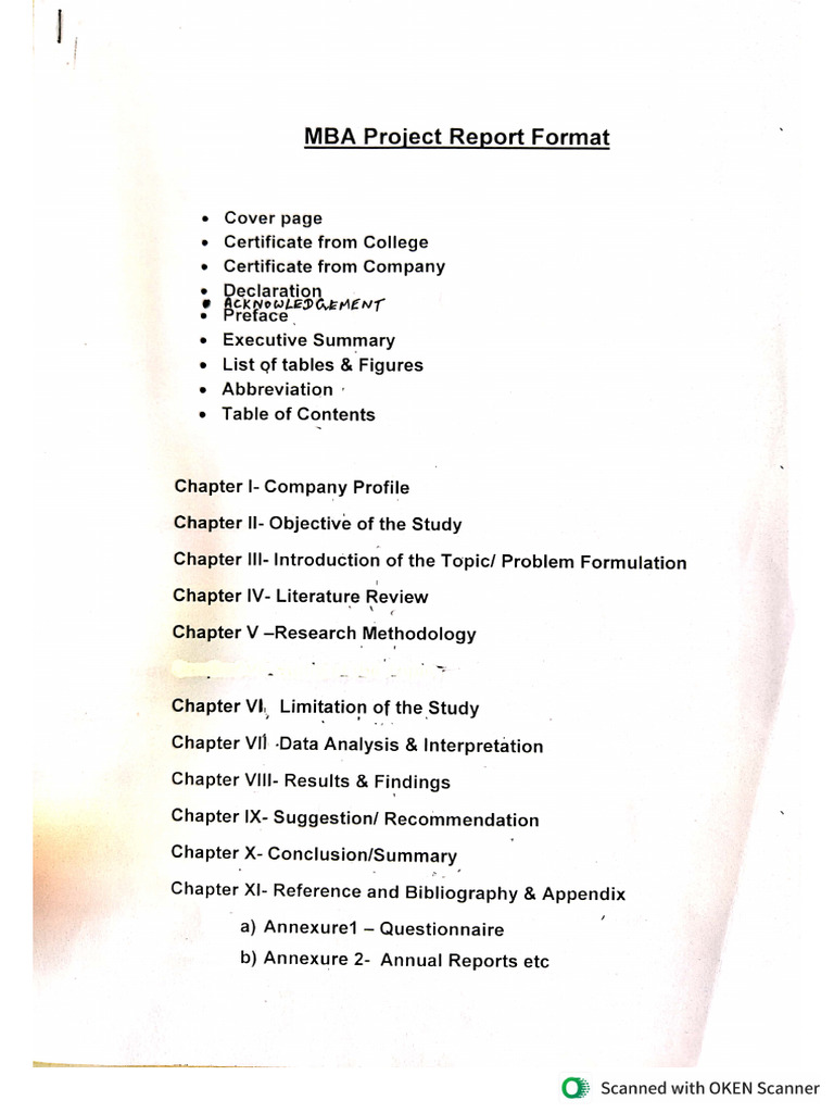 MBA Project Report Format | PDF