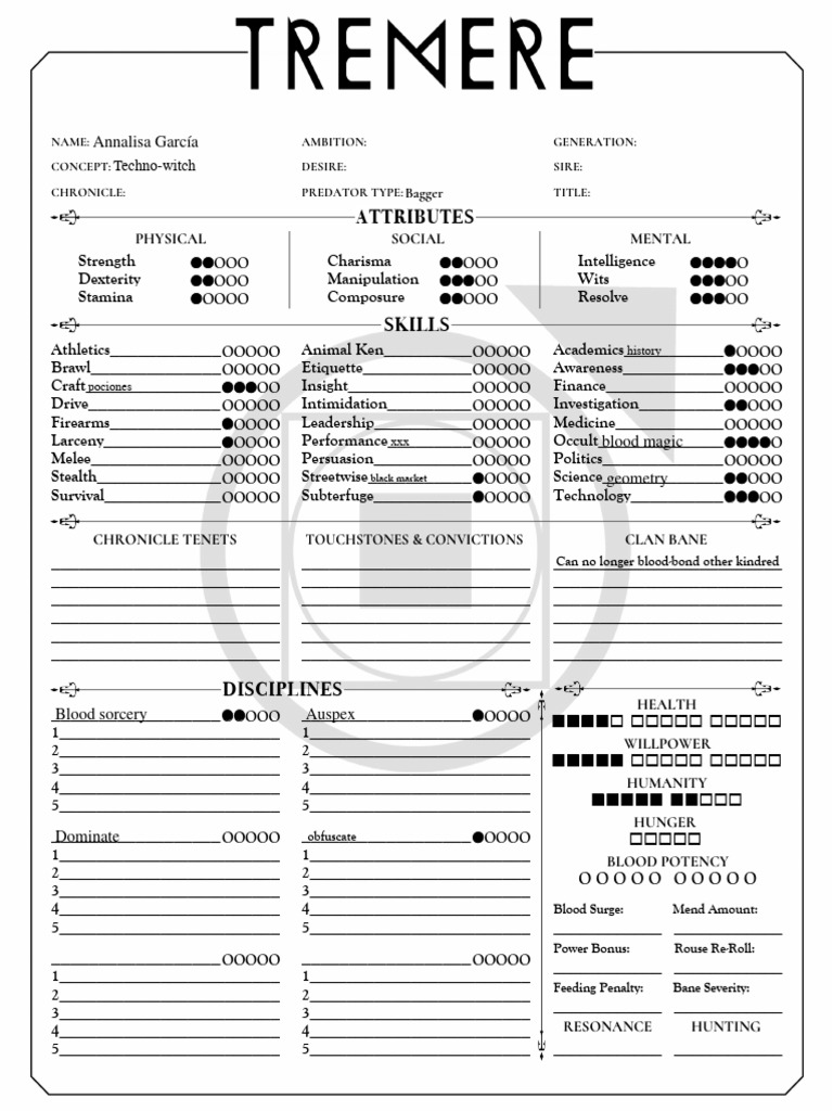 Vampire 5thedition Minimalist 4-Page Tremere Interactive | PDF