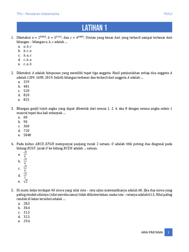 Latihan 1 TPS - Penalaran Matematika UTBK 2023 | PDF
