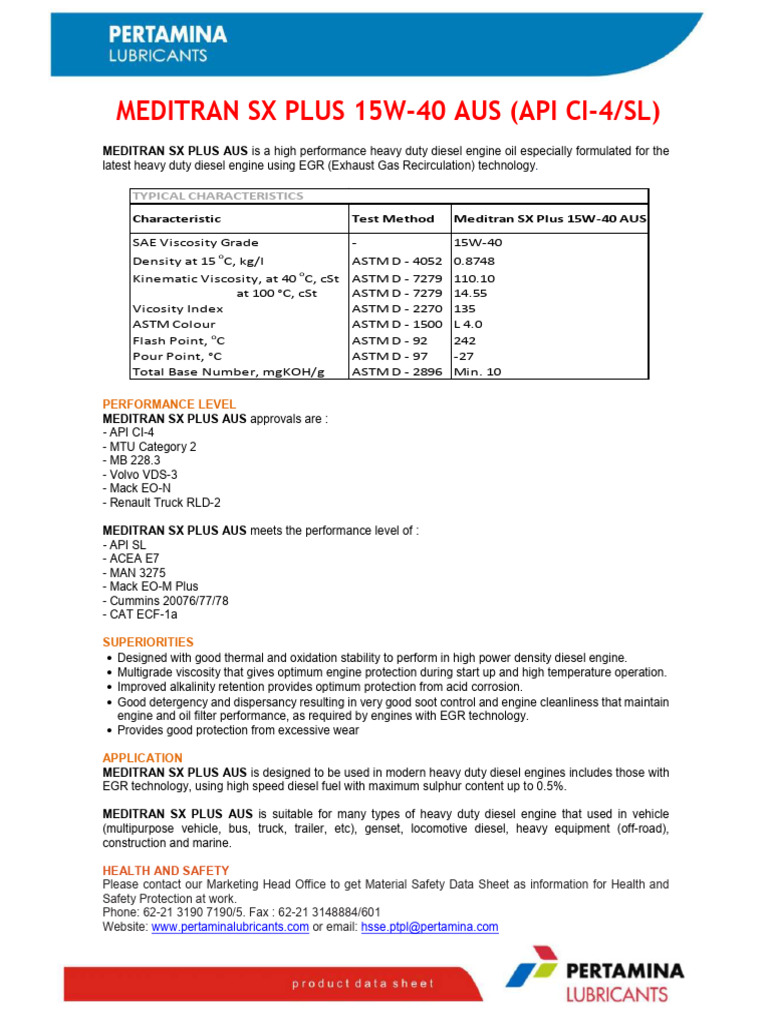 PDS Meditran SX Plus 15W-40 AUS API CI-4 SL (English Version) | PDF