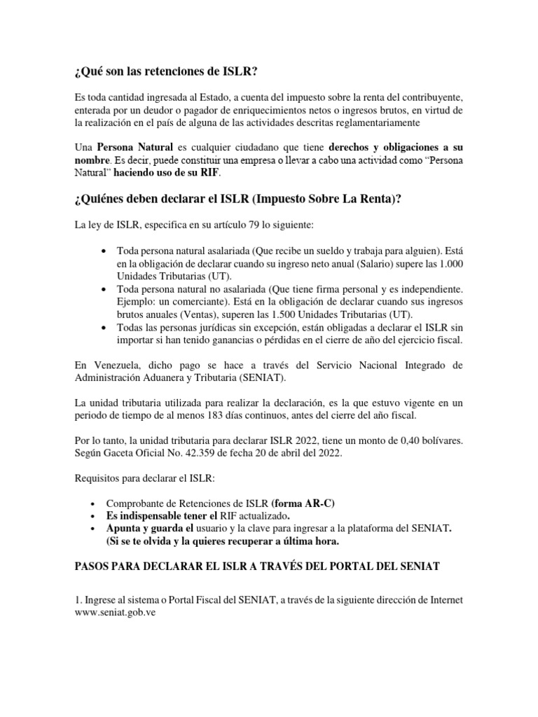 GUIA PARA DECLARAR EL ISLR | PDF | Impuesto sobre la renta | Impuestos