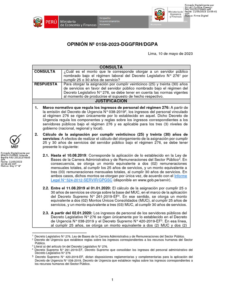 25 y 30 Años Opinion - 0158-2023-Dgpa | PDF | Justicia | Crimen y violencia