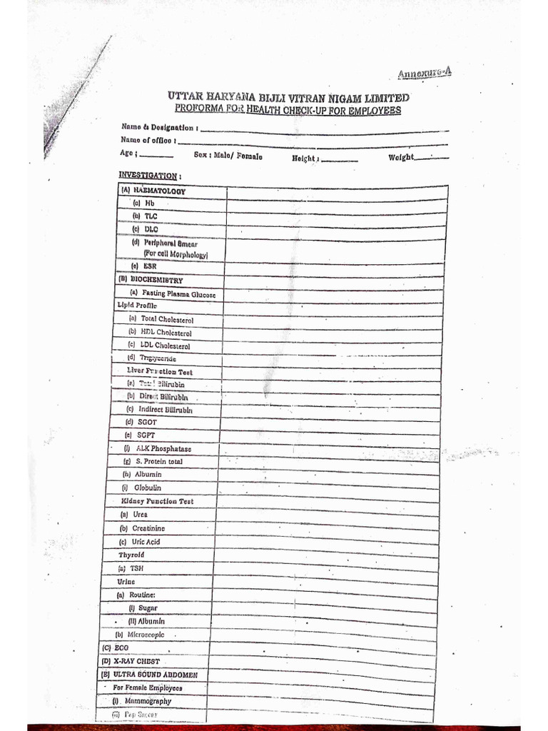 uhbvn medical performa | PDF