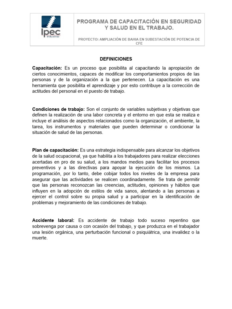 Programa De Capacitación En Seguridad Y Salud En El Trabajo Pdf