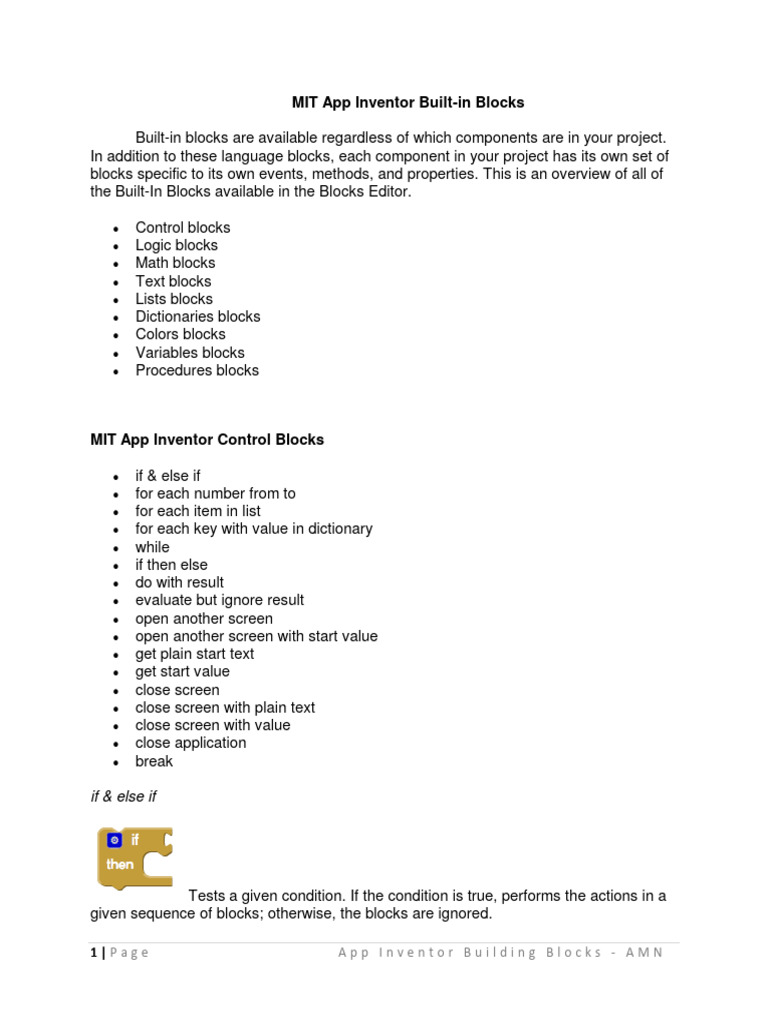 MIT App Inventor Built-In Blocks | PDF