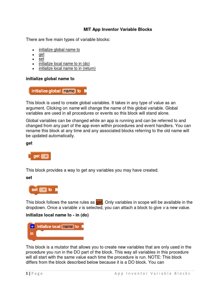 3. MIT App Inventor Variable Blocks | PDF | Parameter (Computer Programming) | Variable ...
