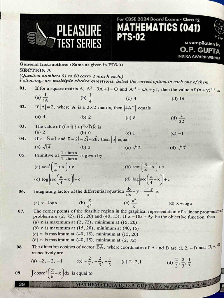 12 PTS 2 Op Gupta 2024 | PDF | Mathematical Analysis | Mathematical ...