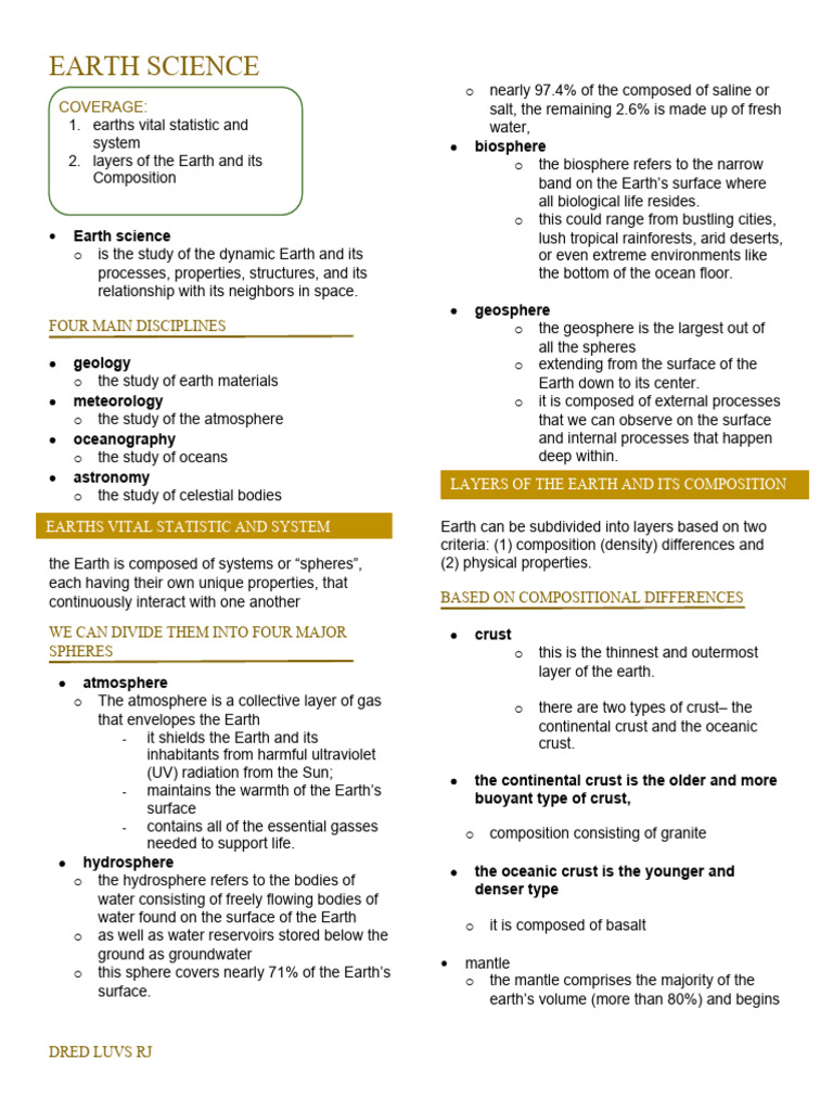 Shs Reviewer (Earth Science) | PDF | Plate Tectonics | Stratigraphy