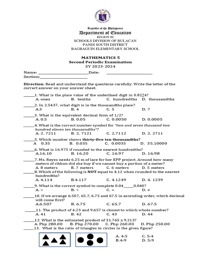 Math-5 Q2 PT New | PDF