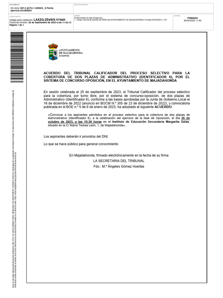 ACTA 1-250923 - 6 Fecha Ejercicio ACUERDO | PDF