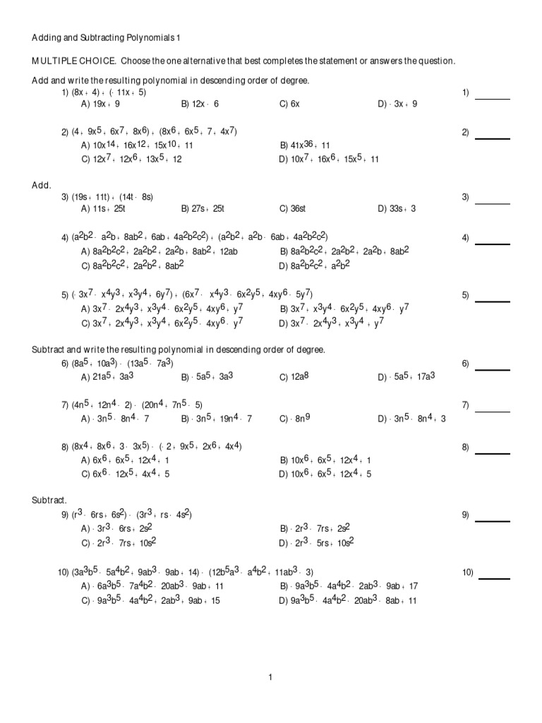 Polynomial Math Exercises | PDF