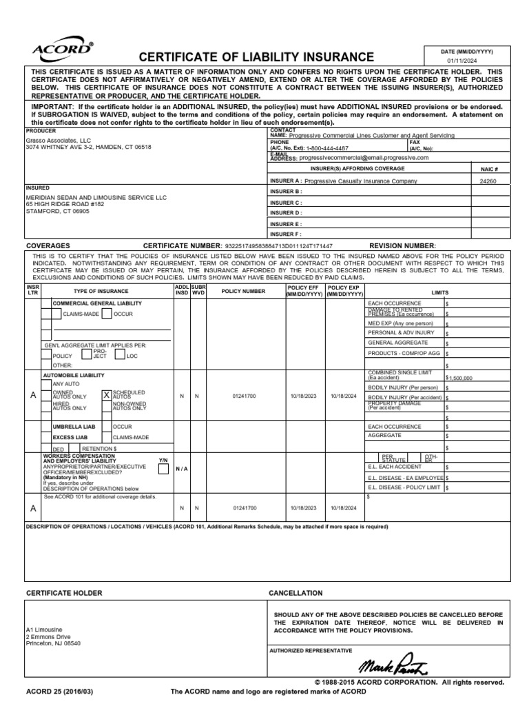 Certificate of Liability Insurance | PDF | Insurance | Liability Insurance