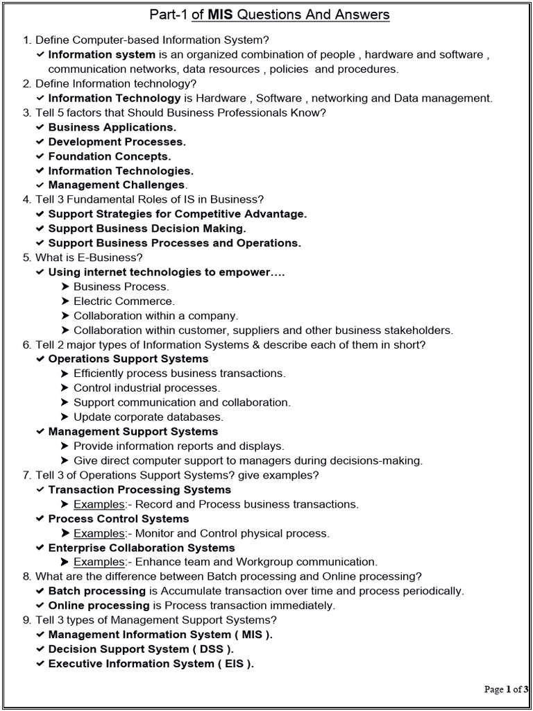 Part-I of MIS Questions | PDF | Information System | Information