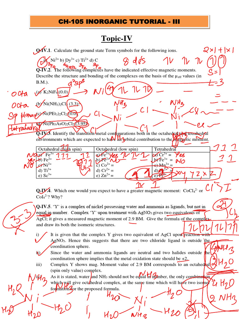CH105Inorg Tutorial III Qs Only | PDF | Coordination Complex | Ligand