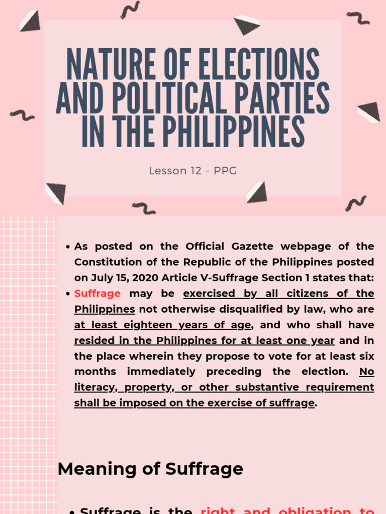 Lesson 11 Nature of Elections and Political Parties in The Philippines ...