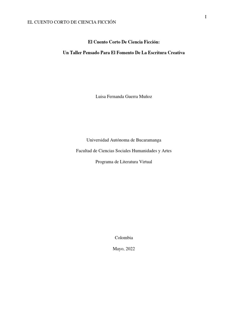 El Cuento Corto de Ciencia Ficción Un Taller Pensado para El Fomento de ...