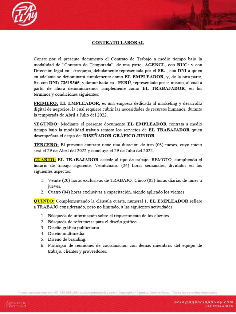 Modelo de Acuerdo de Trabajo | PDF | Diseño | Diseño gráfico Modelo de Acuerdo de Trabajo | PDF | Diseño | Diseño gráfico