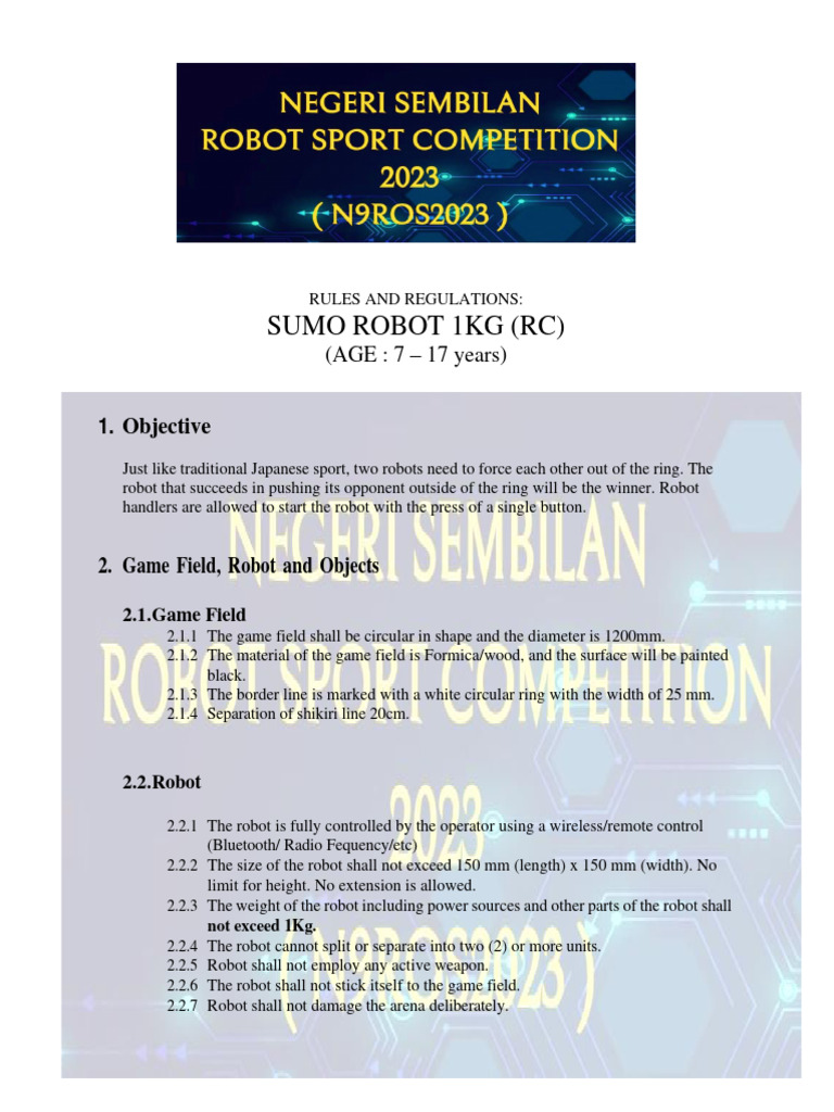 N9ROS 23 Sumo Robot (RC) Rule | PDF | Sports