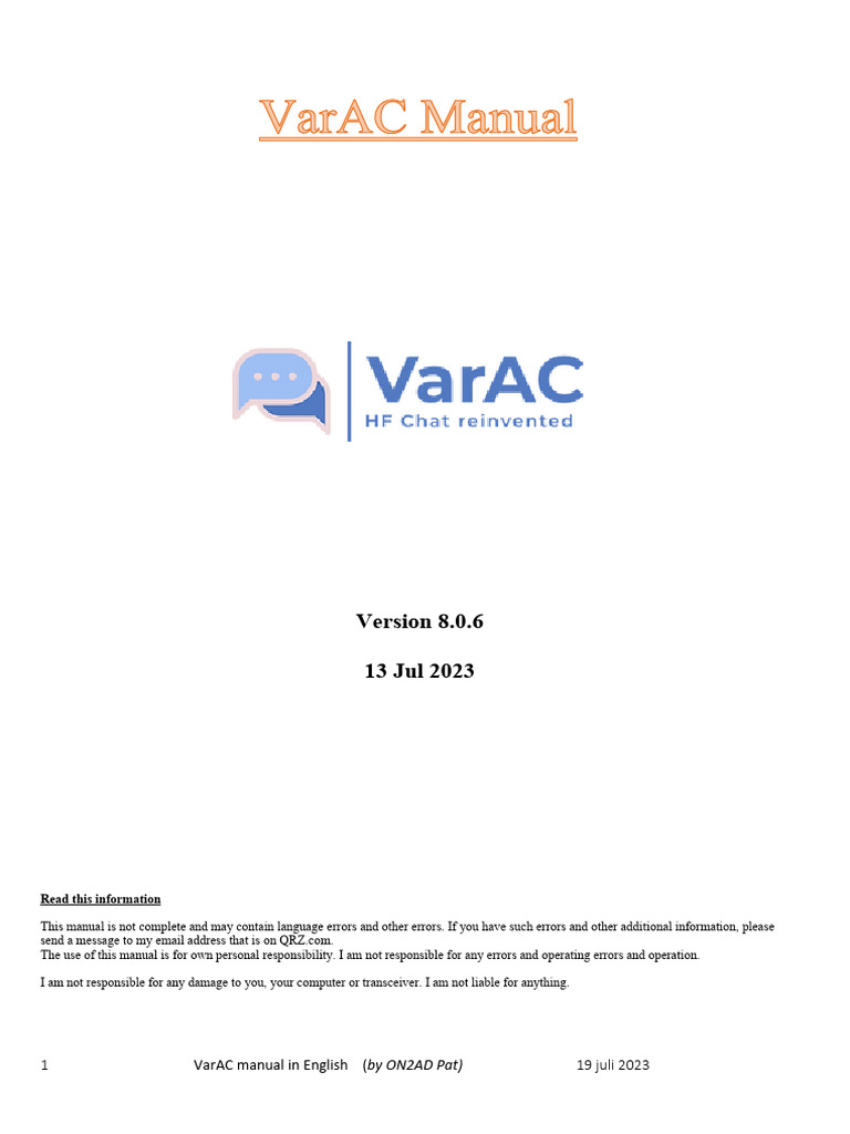 VarAC Manual in English | PDF | Data Transmission | Computer Architecture