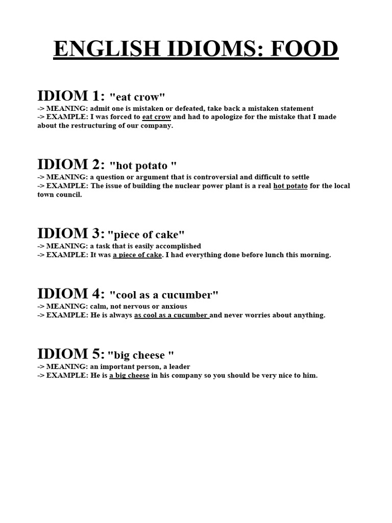 English Idioms Food b2 | PDF