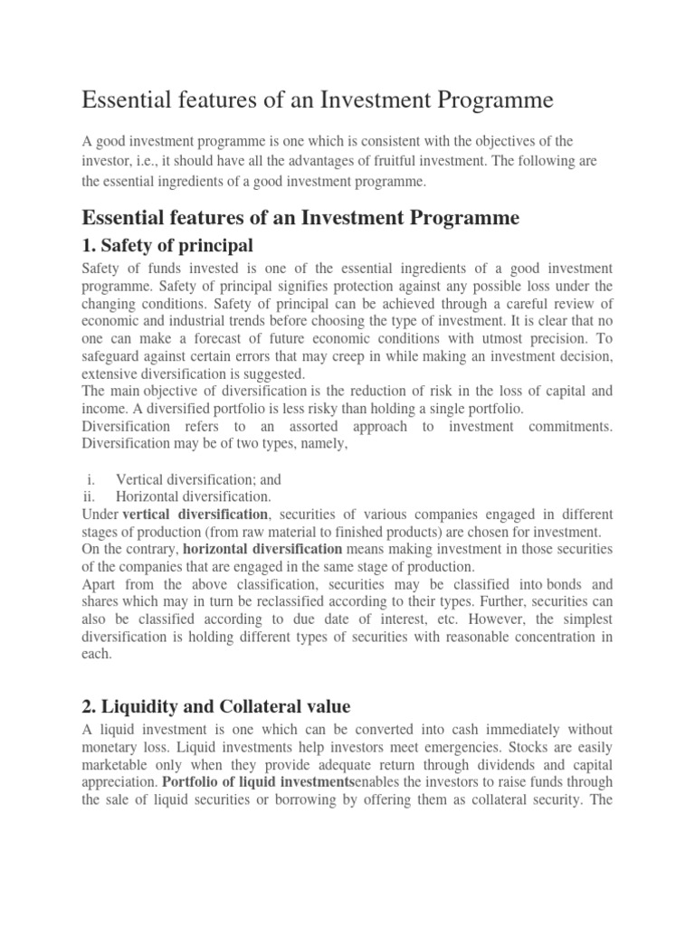 Key Features of a Good Investment Program | PDF | Investing ...