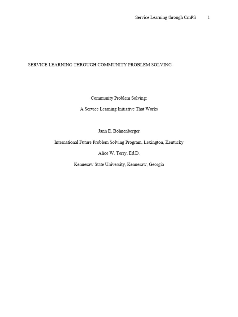 Community Problem Solving Worksfor Middle Level Students | PDF ...