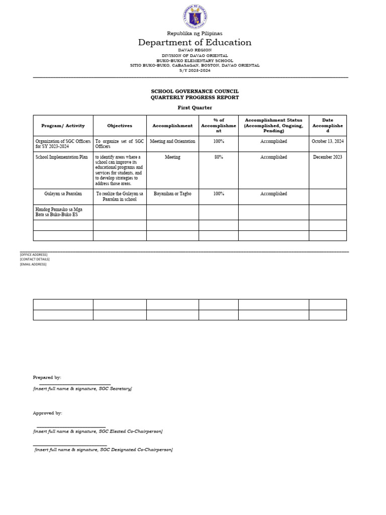 SGC Quarterly Progress Report | PDF