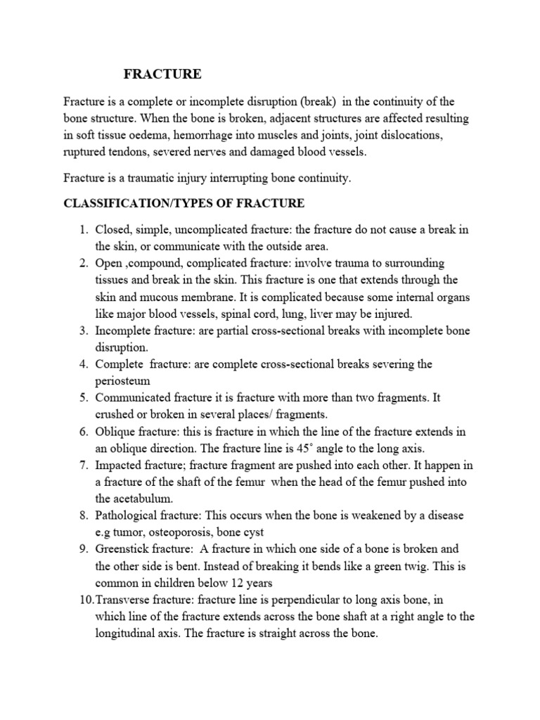 FRACTURE | PDF | Vomiting | Bone