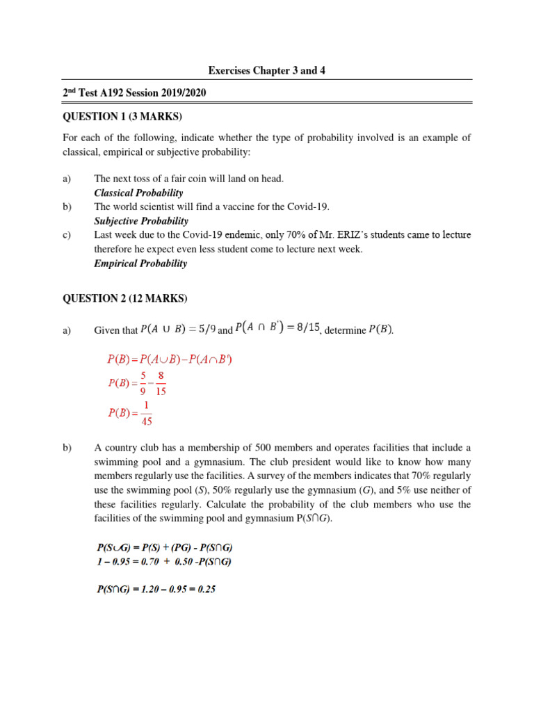 Exercises Chapter 3 and 4 - Solution | PDF | Probability | Statistics