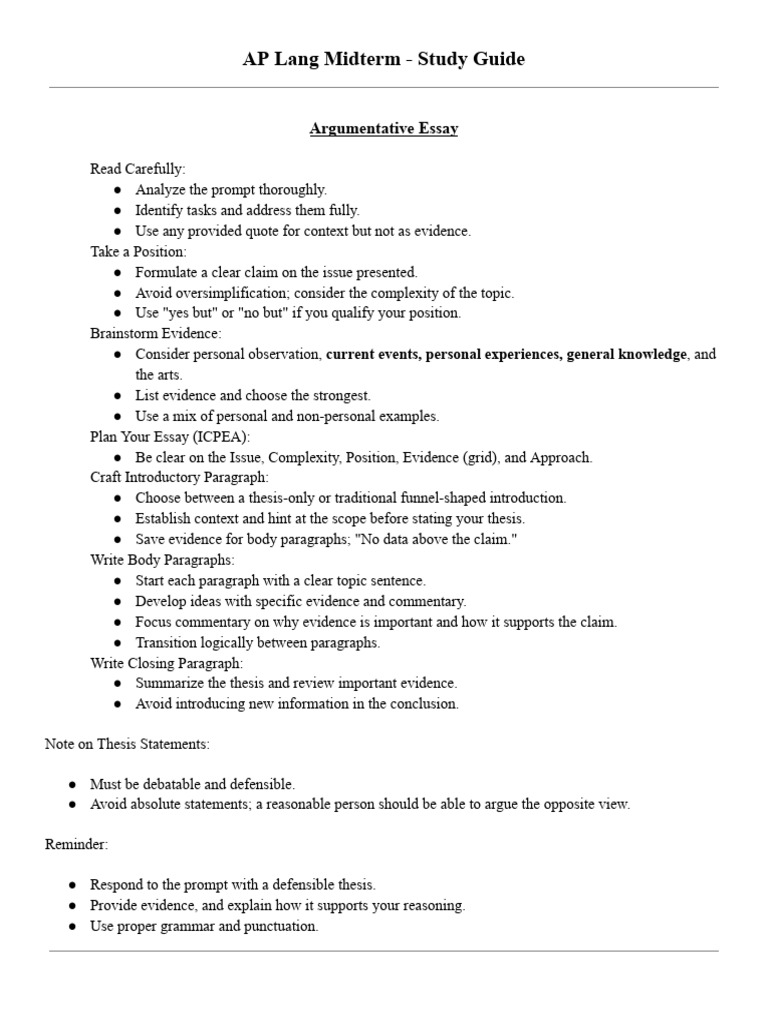 AP Lang Midterm Study Guide Overview | PDF | Rhetoric | Evidence