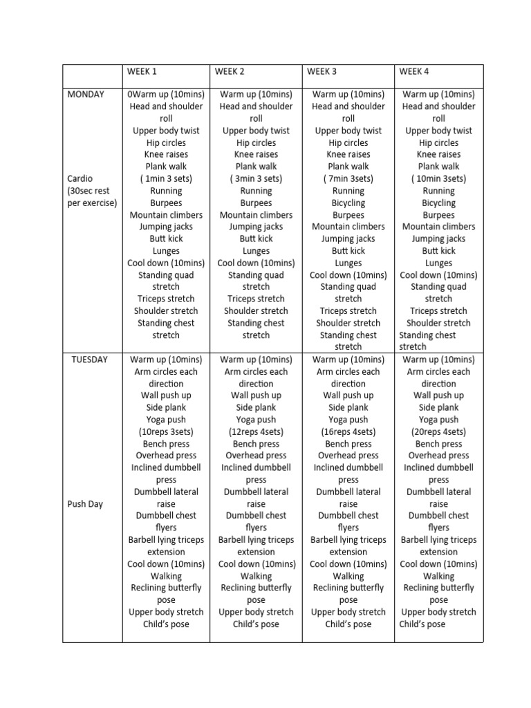 1 Month Workout Plan | PDF | Physical Exercise | Physical Fitness