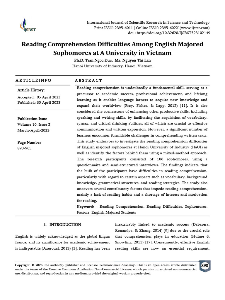 Reading Comprehension Difficulties Among English M | PDF | Reading ...