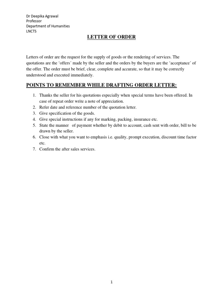 Letter of Order PDF | PDF