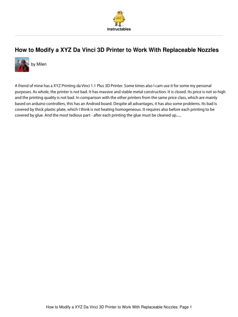 Modify XYZ Da Vinci 3D Printer Nozzles | PDF | 3 D Printing | Printer ...