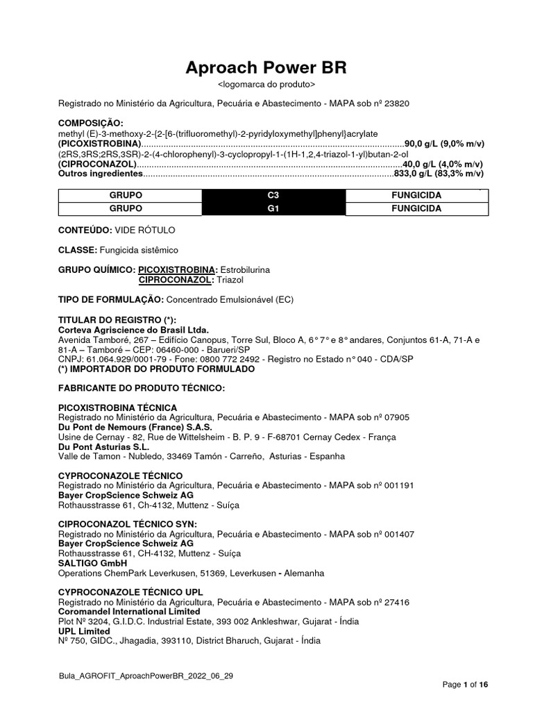 Fungicida Sistêmico Aproach Power BR | PDF | Ferimento | Agricultura