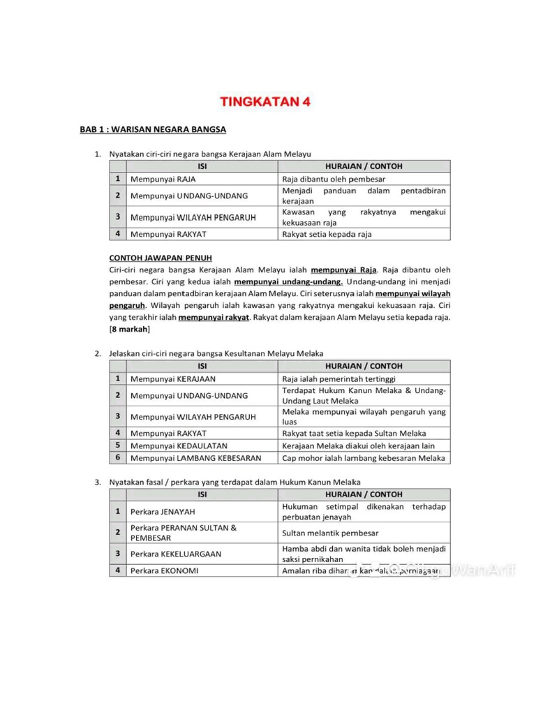 Nota Sejarah Tingkatan 4 | PDF