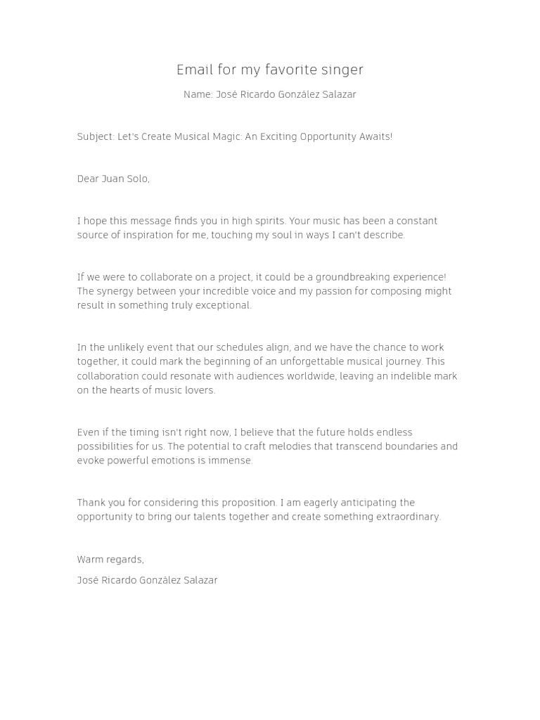 Email For My Favorite Singer | PDF