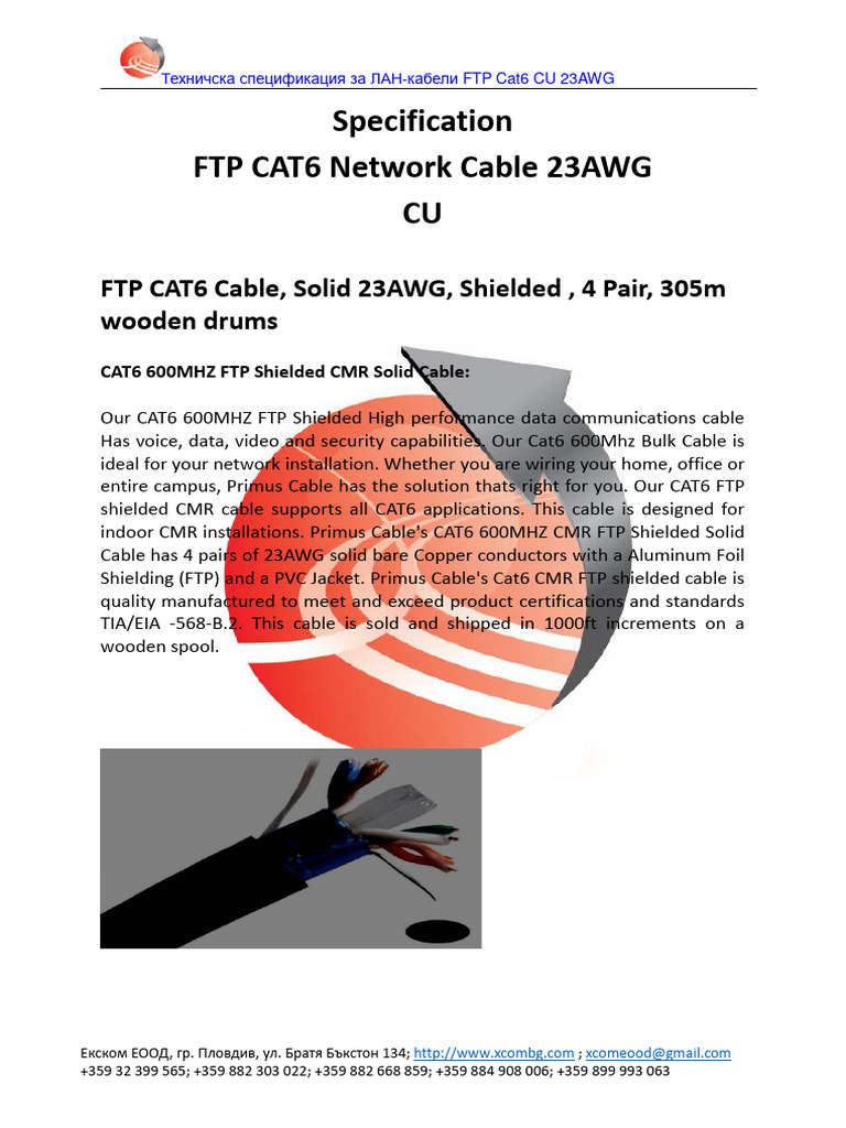 FTP Cat6 23AWG Cable Specification | PDF | Wire | Materials