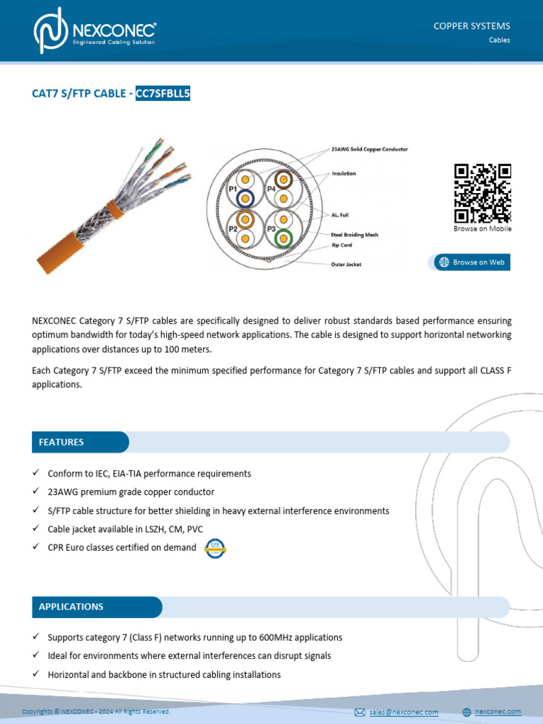 Cat7 SFTP Cable CC7SFBLL5 | PDF | Electrical Components | Materials Science