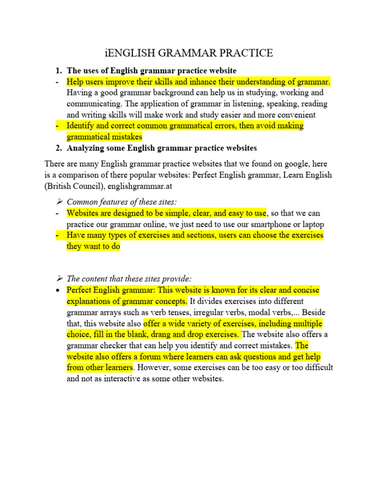 Best English Grammar Practice Sites | PDF | English Language | English ...