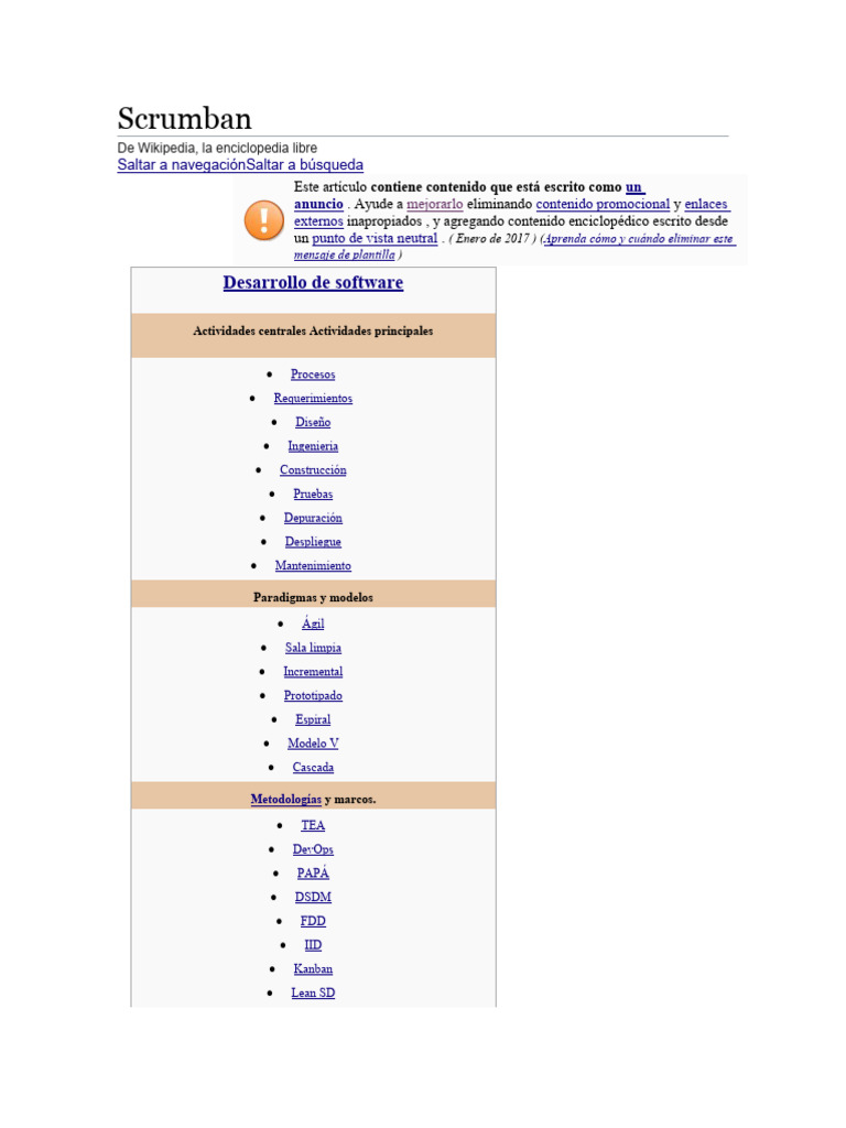 Scrumban | PDF | Scrum (desarrollo de software) | Wikipedia