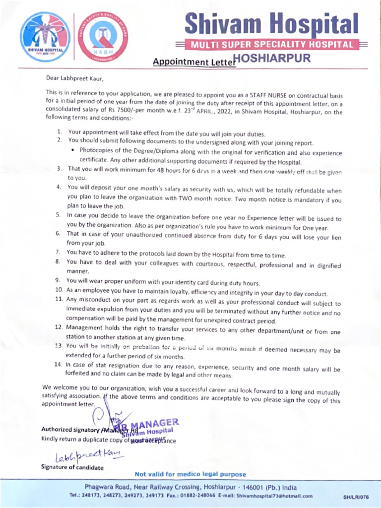 Appointment Letter | PDF