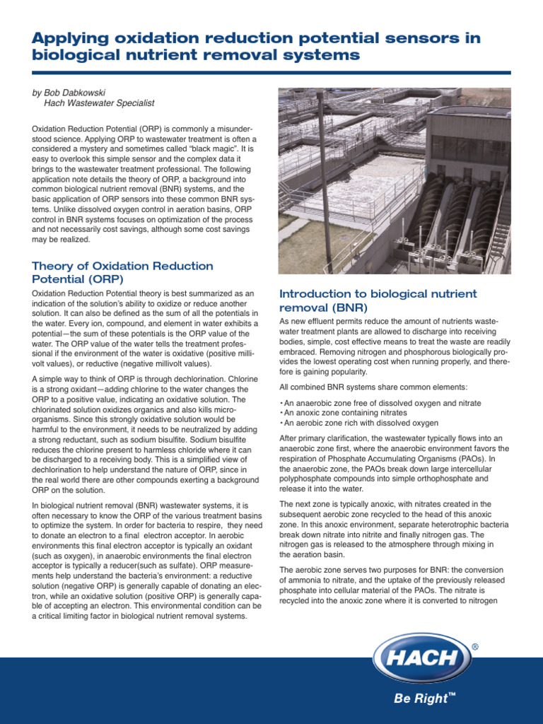 Applying Oxidation Reduction Potential Sensors in Biological Nutrient Removal Systems | PDF
