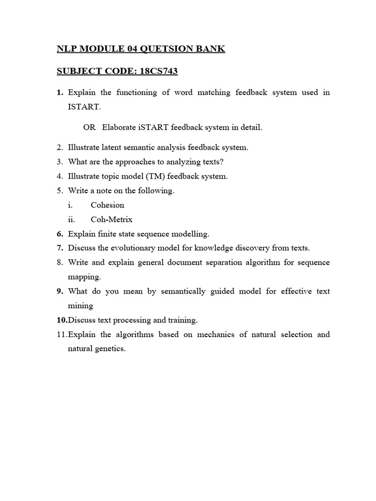 NLP 4 Complete and 5TH Half Mdoule Question Bank | PDF NLP 4 Complete and 5TH Half Mdoule Question Bank | PDF
